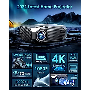 Projector with 5G WiFi & Bluetooth, YOWHICK 10000L Full HD 1080P Outdoor Portable Video Projector Support 4K, Home Theater Movie Projector Compatible with HDMI, VGA, USB, Laptop, iOS & Android Phone
