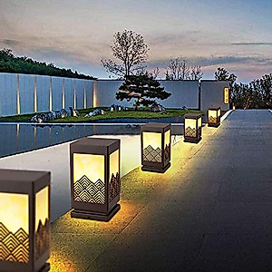 European Retro Waterproof Outdoor Garden Street Light Household Post Lamp External Lawn Rainproof Antirust Stainless Steel Marble Lampshade Column Backyard Patio Pathway Stigma Lamp E27