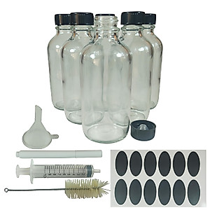 Bioll 120ml (4 oz) Boston Glass Bottles. Essential Oil Bottle With Black Poly Cone Lids. For Potion,Juice,Ginger Shots,Oils, Whiskey,Perfume,Aromatherapy,Lab Refillable Sample Vials -6 pack (Clear)