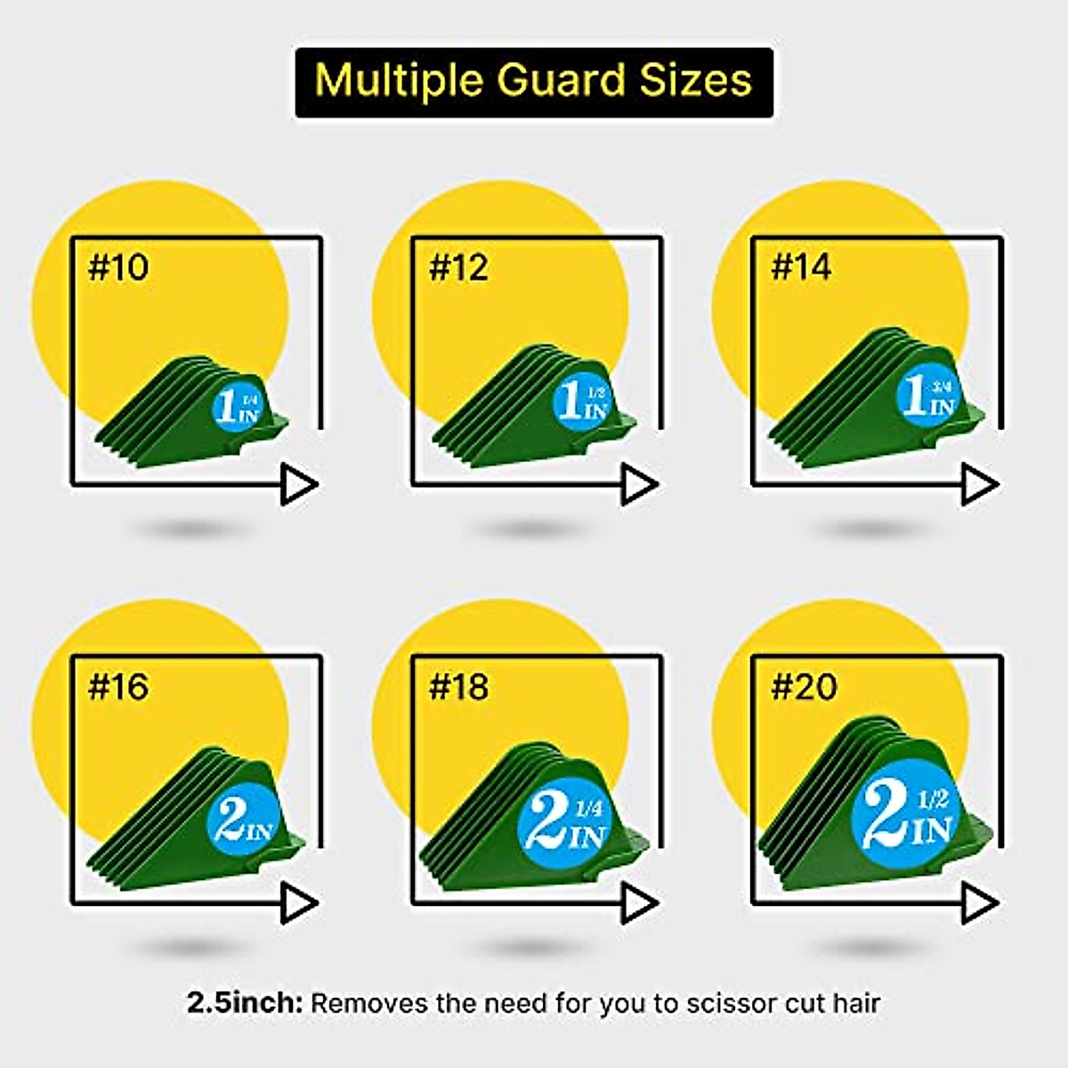 Clipper Guards for Wahl 10 12 14 16 18 20 Hair Clipper Guards 6pcs Extra Long Clipper Guard Attachments 2.5 Inch Clipper Guides Multiple Sizes Universal 2.5", 2.25", 2", 1.75", 1.5", 1.25" (Green)