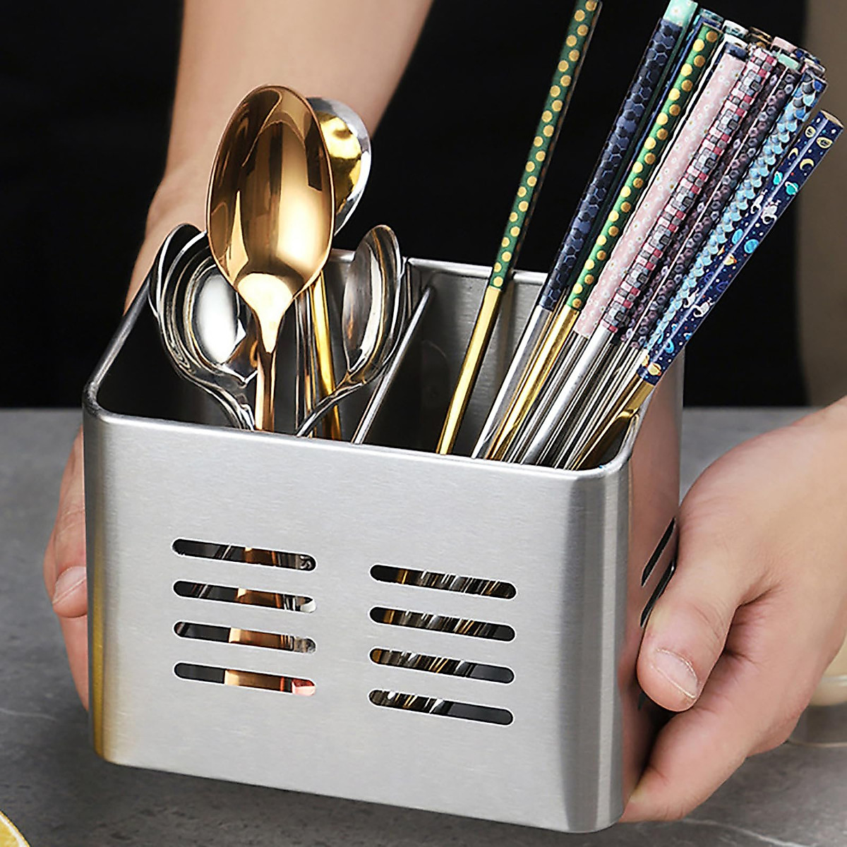 AItaf Utensil Holder Utensil Drying Rack Stainless Steel Utensil Holder Utensil Drying Rack Metal Utensil Caddy Utensil Holder Canister Stainless Steel Kitchen Utensils Holder for Home Restaurant