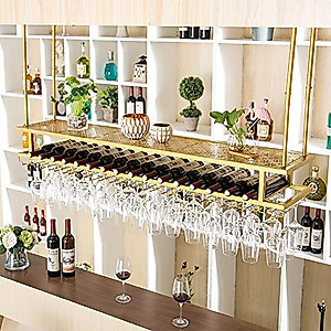 Double Layer Wine Rack Bar Wine Glass Rack Suspension Ceiling Wine Rack Restaurant Wine Bottle Rack J1019, PIBM, Gold, L100×W30cm