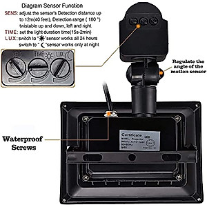 DLLT 30W LED Plug in Motion Sensor Lights Outdoor, 2400LM Flood Light Motion Detected Spotlight, IP66 Waterproof Exterior Security Light for Garage/Yard/Garden/Driveway/Front Door, 6000K White Light