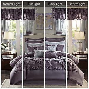 Madison Park Essentials Cal King Comforter Set, 24 Piece Bedding With Matching Curtains, Decorative Pillows, Luxe Diamond Tufting , Room in a Bag Joella Collection, Plum Cal King