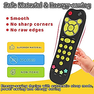 KALUYA Baby TV Remote Toy, Toddlers Remote Control Toy Kids Realistic Play Remote Early Educational Baby Musical Toys with Light and Sound English French Spanish for Infant Boys Girls 6 Month+, Black