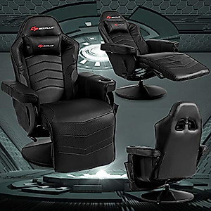 Goplus Massage Gaming Chair, Racing Style Gaming Recliner w/Adjustable Backrest and Footrest, Ergonomic High Back PU Leather Computer Office Chair Swivel Game Chair w/Cup Holder and Side Pouch