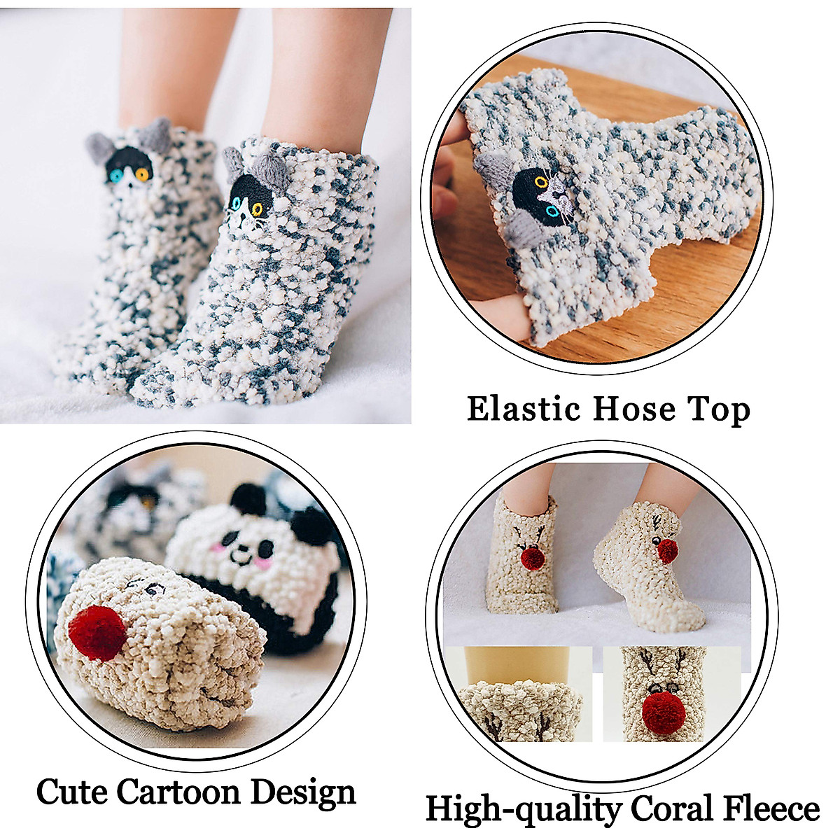 Lovful 4 Pairs Animal Super Warm Baby Fuzzy Soft Thick Socks,Large