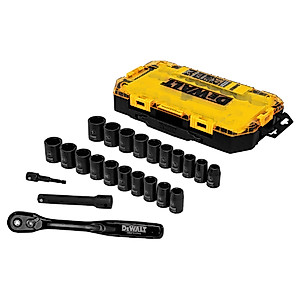 DEWALT Impact Socket Set, 23-Piece, 1/2" Drive Metric/SAE (DWMT74739)