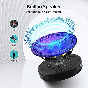 CD Player Portable,Discman Rechargeable,Walkman CD Player with Speaker,Portable cd Player with Headphones,CD-R,MP3 USB playable,Anti Skip CD Playing for car,Suitable for Personal or Multi-Users,Black