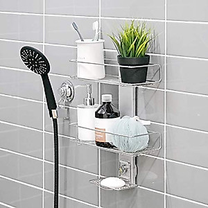 Bath Beyond BATHBEYOND Shower Caddy Suction Cup Tier Shower Shelf - Adjustable Shower Caddy 400 Stainless Steel No-Drilling and Extra Adhesive Sticker for More Stronger Suction (3Tier)