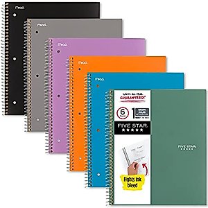 Five Star Spiral Notebooks, 6 Pack, 1-Subject, Graph Ruled Paper, 11" x 8-1/2", 100 Sheets, Assorted Colors Will Vary (73549), 6 Count (pack of 1)