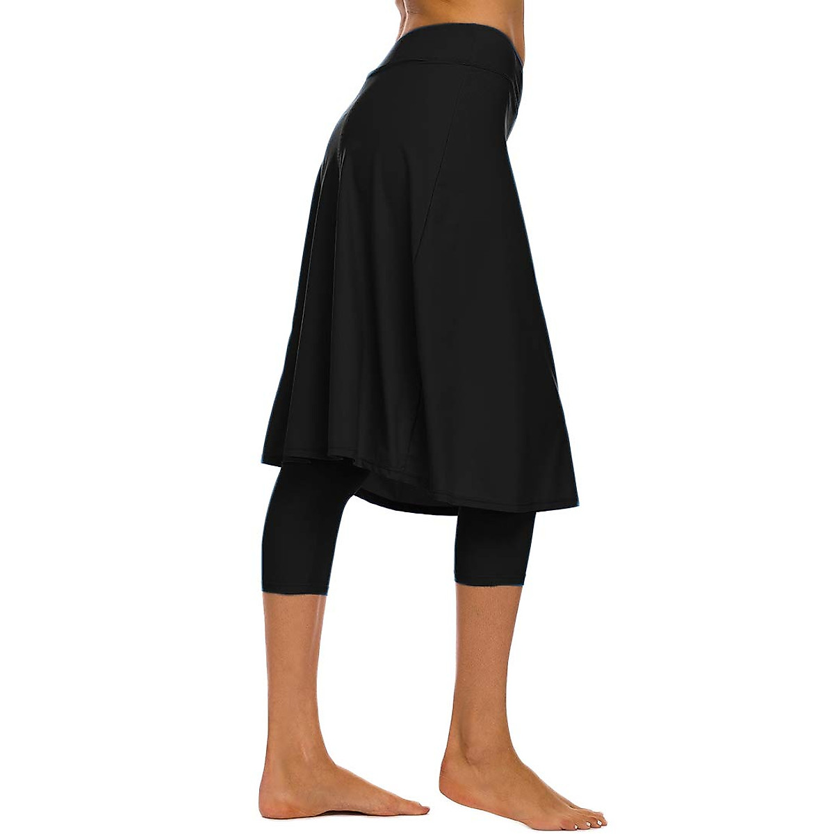 Micosuza Long Swim Skirt with Attached Leggings Modest Sun Protection Sports Skirt for Women Black