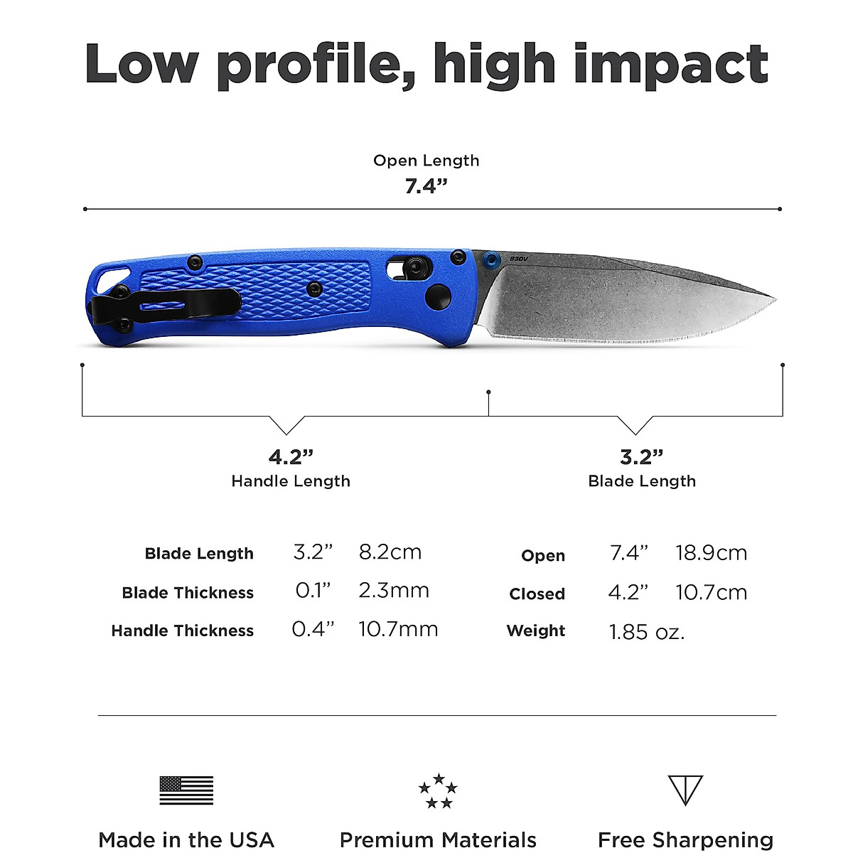 Benchmade - Bugout 535 EDC Knife with Blue Grivory Handle (535)