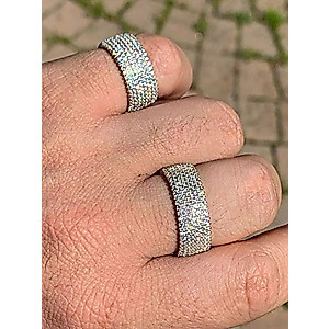 HarlemBling Real Solid 925 Silver - His Or Hers Micropave Ring - Wedding Band Or Pinky Ring Looks Nice On Anyone - Iced Out Eternity Hip Hop Band (7)