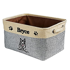 MALIHONG Personalized Foldable Storage Basket with Cute Dog Norwegian Elkhound Collapsible Sturdy Fabric Pet Toys Storage Bin Cube with Handles for Organizing Shelf Home Closet, Grey and White