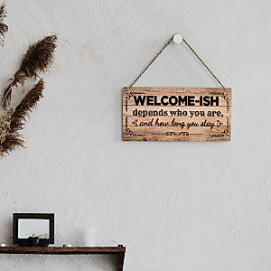 Rustic Welcome Wood Decor Sign, Front Door Printed Wood Sign Wall Art, Hanging Door Sign, Decorative Wood Sign Home Porch Decor 6" x 12"
