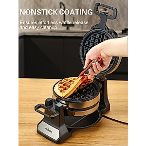 Belgian Waffle Maker, Classic Rotating Waffle Iron with Nonstick Plates, Removable Drip Tray and Cool Touch Handles, Double Flip Waffle, Rotating Belgium Waflera Maker by Yabano, Brushed Stainless
