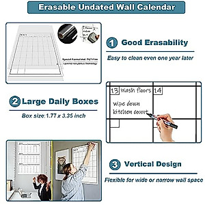 Large Wall Calendar Dry Erase 3 Month,36x24 Jumbo Undated Quarterly White Board Calendar For Medium Office,Giant Reusable Laminated 90 Days Planner,Big Multi Months Planning Poster