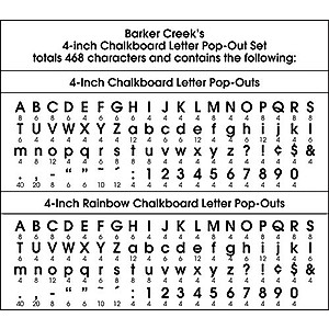 Barker Creek Letter Pop-Outs, 4" Chalkboard and 4” Rainbow Chalk, 2 Pack, Multicolor Designer Letters for Bulletin Boards, Breakrooms, Reception Areas, Signs, Displays, and More! 4", 468 Characters per Set (3508)