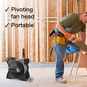 Air King Commercial Grade Pivoting Utility Fan, for Cooling, Ventilating, Exhausting and Drying at Home, Job Site, Work Shop, Construction, 3 Speeds, 11.25", Black, 9550