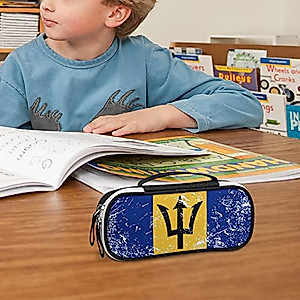 Retro Barbados Flag Printed Pencil Case Bag Stationery Pouch with Handle Portable Makeup Bag Desk Organizer