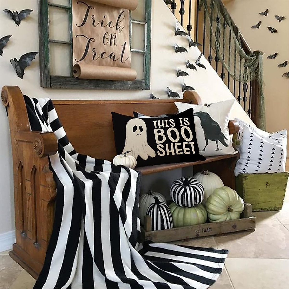 AACORS Halloween Pillow Cover 12X20 Inch Ghost Funny Halloween Saying Decoration Holiday Farmhouse Pillow Case Decor for Home Sofa Couch Indoor Outdoor AA188-12