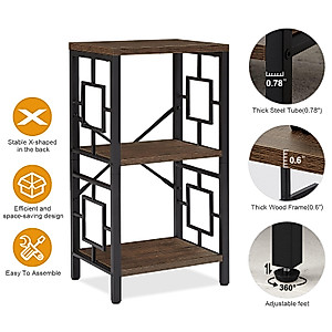 Freexployer Small Bookshelf, 3 Tier Vintage Industrial Small Bookshelf for Small Spaces, Freestanding Open Shelf Bookcase, Versatile Bookcase for Home Office, Bedroom & Living Room, Retro Brown