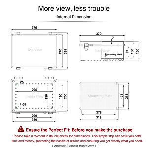 QILIPSU Hinged Cover Stainless Steel Latch 370x270x150mm Junction Box with Mounting Plate, ABS Plastic DIY Electrical Project Case IP67 Waterproof Dustproof Enclosure Grey (14.6"x10.6"x5.9")