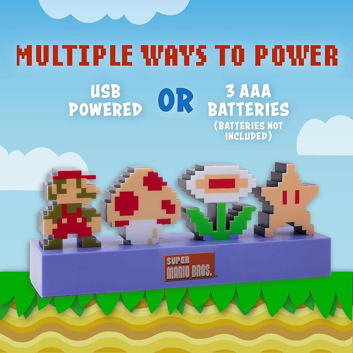 Paladone Super Mario Bros Icons Light, Sound Reactive Mode, Decorative Light Up Super Mario Figure Bedroom Accessories & Decor