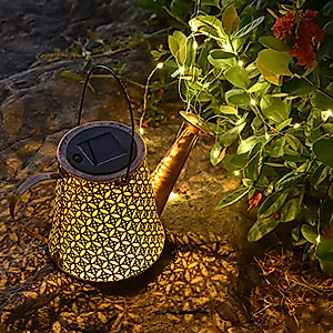 Watering can with Garden Decor Lights,Solar Lantern Outdoor Hanging Waterproof, Outdoor Decorative Retro Metal Solar Lights for Garden Table Patio Yard Pathway Walkway,Large