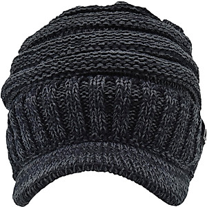 C.C Trendy Warm Oversized Chunky Soft Oversized Ribbed Slouchy Knit Hat with Visor Brim (Black/Charcoal)