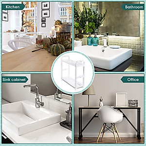 4 Pcs Under Sink Organizer and Storage 2 Tier Bathroom Cabinet Organizer Plastic Standing Rack Multi Purpose Kitchen Countertop Organizer Collection Baskets with Handle Hook for Cabinet Laundry, White