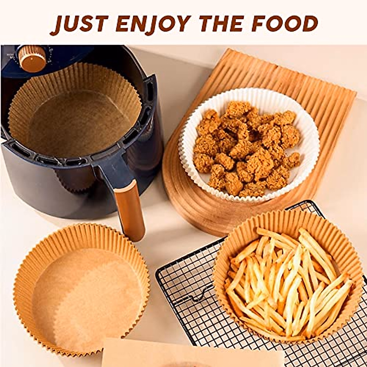 Air Fryer Disposable Paper Liner, 100PCS Non-stick Disposable Liners, Baking Paper for Air Fryer Oil-proof, Water-proof, Food Grade Parchment for Baking Roasting Microwave (100Pcs-6.3 inch)