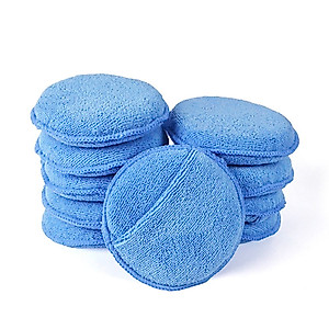 Microfiber Wax Applicator, AutoCare Ultra-Soft Microfiber Wax Applicator Pads with Finger Pocket Wax Applicator for Cars Wax Applicator Foam Sponge (Blue, 5" Diameter, Pack of 10)