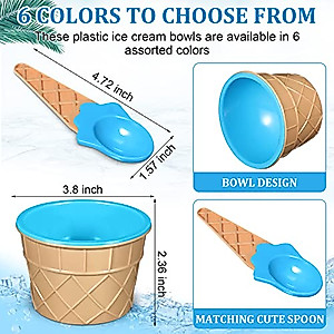 Meanplan 48 Sets Plastic Ice Cream Bowls Candy Color Ice Cream Cups with Spoon Reusable Cute Dessert Bowl for Kids Sundae Candy Yogurt Pudding Mousse DIY Baking Summer Holiday Birthday Party (Round)