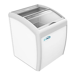 Koolmore MCF-6C Commercial Ice Cream Freezer Display Case; Glass Top Chest Freezer 2 Storage Baskets And Clear; Sliding Lid; 5.7 Cu. Ft. Capacity; White