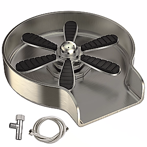 Glass Rinser for Kitchen Sink, Quick Bottle Washer Accessories, Stainless Steel Glass Washer For Sink, Automatic Faucet Glass Rinser, Cup Cleaner Sink Attachment for Home, Cafe or Bar, Brushed Nickel