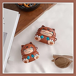 Husky-Cat Superhero Earphone Case Soft Rubber Silicone Wireless Charging Cover Protective Skin for AirPods Pro，Lovey Animal Character Surface Headphone Case (Bear)