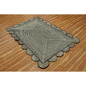 CASAVANI Collection Square Area Rug - 10x10 Feet Black Braided Jute Rug Geometric Kilim Rug Indoor Outdoor Use Carpet Flatweave Rugs for Bedroom Bedside Custom Mat Dining Table Mat