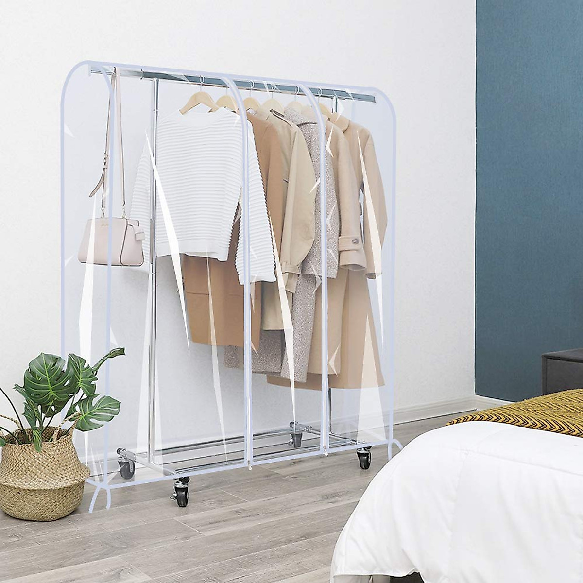 SIWUTIAO Garment Rack Cover,5Ft Transparent PEVA Clothing Rack COVER ONLY, Clear Clothes dustproof Waterproof Cover