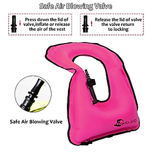 OMOUBOI Snorkel Vest for Adults Swim Vests Inflatable Snorkeling Jackets for Diving, Snorkeling, Swimming Safety (Suitable for 100-220 lbs) (Rose Red)