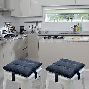 HFCNMY Bar Stool Cushions Square, 2 Pack Thick Square Seat Cushion Bar Stool Covers Kitchen Dining Chair Pads Padding with Ties Removable 12 in Black