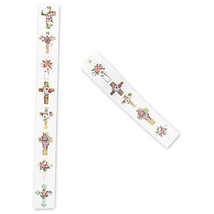 Faithful Finds 500 Piece Floral Cross Stickers, Christian Cross Stickers for Scrapbooking, Religious Stickers Roll with 8 Floral Design, Mini Catholic Cross Stickers for Crafts and Cards, 1 x 1.5 Inch