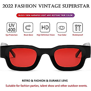 AIEYEZO Modern Thick Rectangle Sunglasses for Women Men Retro 90s Chunky Square Polarized Sunnies (Black/Ocean Red)