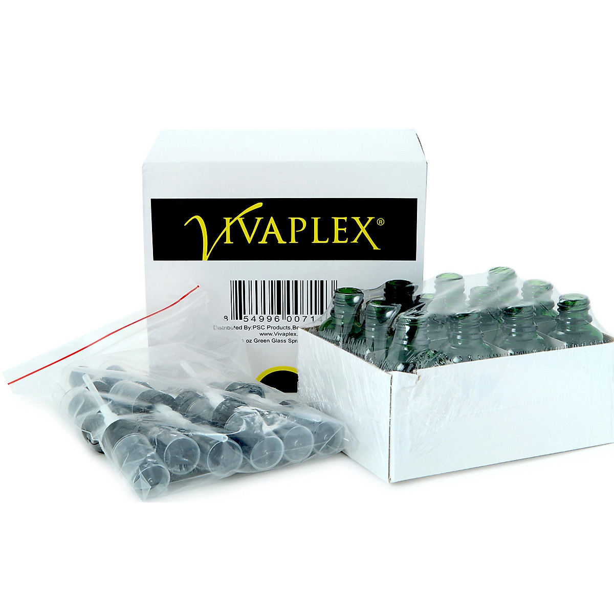 Vivaplex, 12, Green, 1 oz Glass Bottles, with Black Fine Mist Sprayers