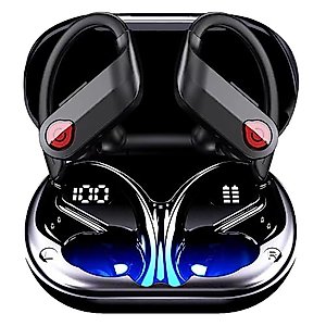 Wireless Earbuds Bluetooth Headphones IPX7 Waterproof Hanging Ears Immersive HiFi Charging Case Digital Display Headset Premium Deep Bass for Sports Running Gaming Black