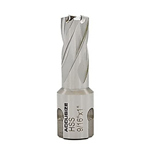 Accusize Industrial Tools 9/16'' Cutting Diameter with 1'' Cutting Depth, H.S.S. Annular Cutter with Nitto One Touch Shank, CBN Ground, 1190-2014