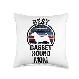 Retro Basset Hound Gift for Women & Mom Best Dog Mother Mom-Vintage Basset Hound Throw Pillow, 16x16, Multicolor