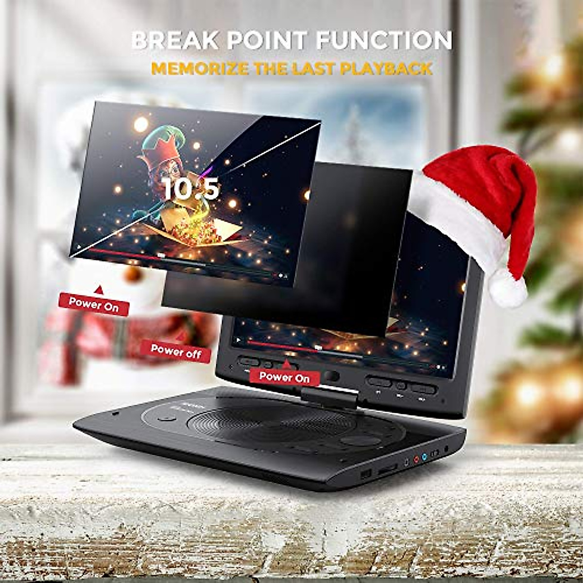 MYDASH 12.5" Portable DVD Player, Car DVD Player for Kids with 10.5" HD Swivel Screen, 5 Hrs Rechargeable Battery, Support CD/DVD/SD Card/USB, Car Headrest Mount Case, Car Charger, Region Free, Black