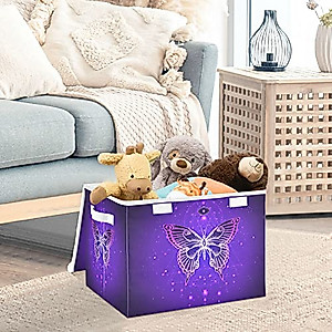 Shining Butterfly Large Storage Bins with Lid Collapsible Storage Bin Storage Cubes Rectangle Storage Bin for Home Laundry Room